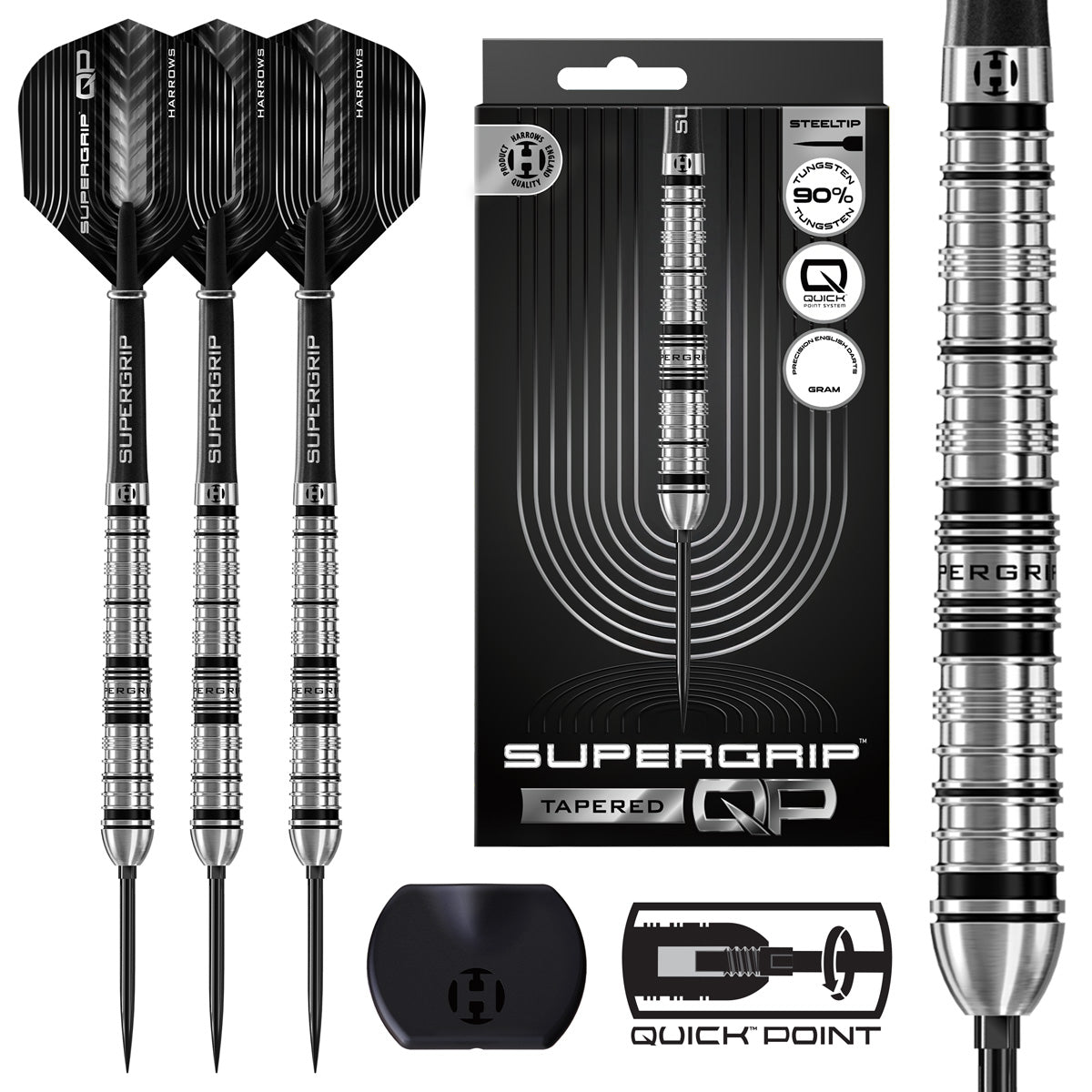Harrows Supergrip Tapered 90% Tungsten QP Steel Tip Darts – Double Top ...