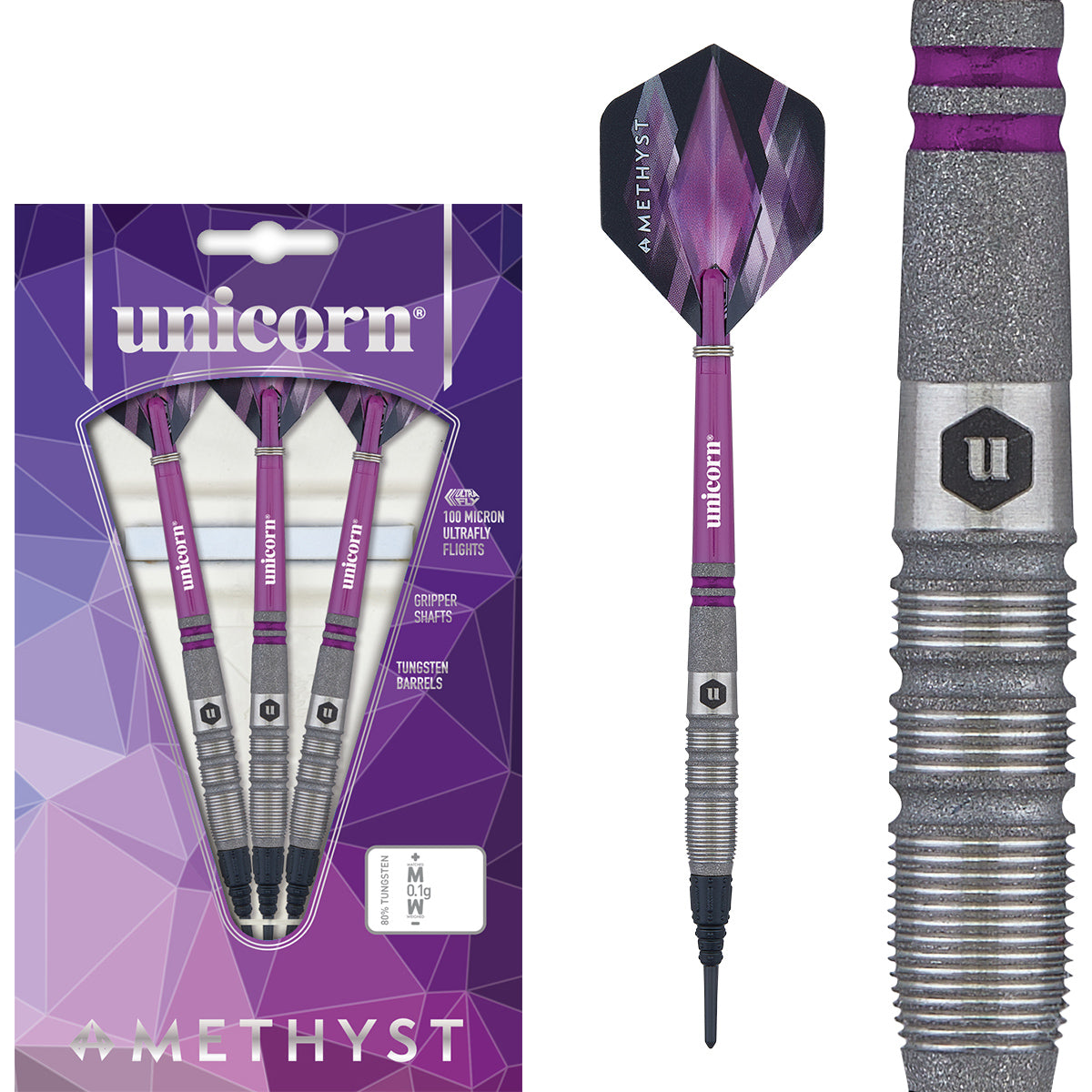 Amethyst 3 80% Tungsten Soft Tip Darts by Unicorn – Double Top Darts
