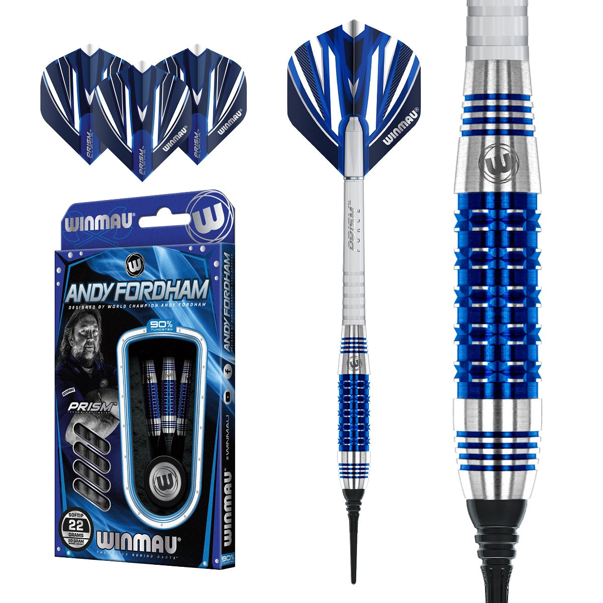 Andy Fordham Blue Titanium Nitride 90% Tungsten Soft Tip Darts by Winm ...