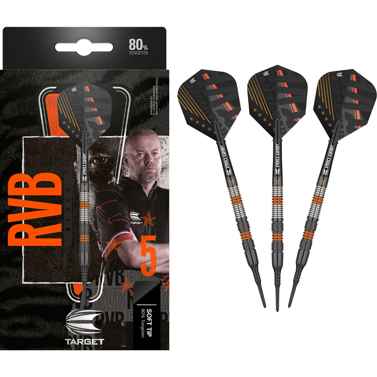 Raymond Van Barneveld RVB 80% Black Soft Tip Darts by Target – Double ...