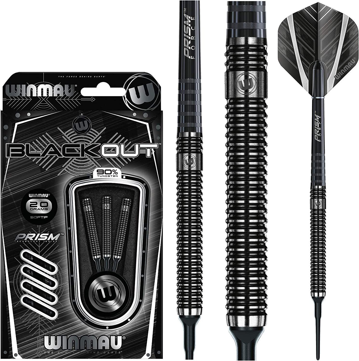 Winmau Blackout 90% Tungsten Soft Tip Darts - Straight Barrel – Double ...
